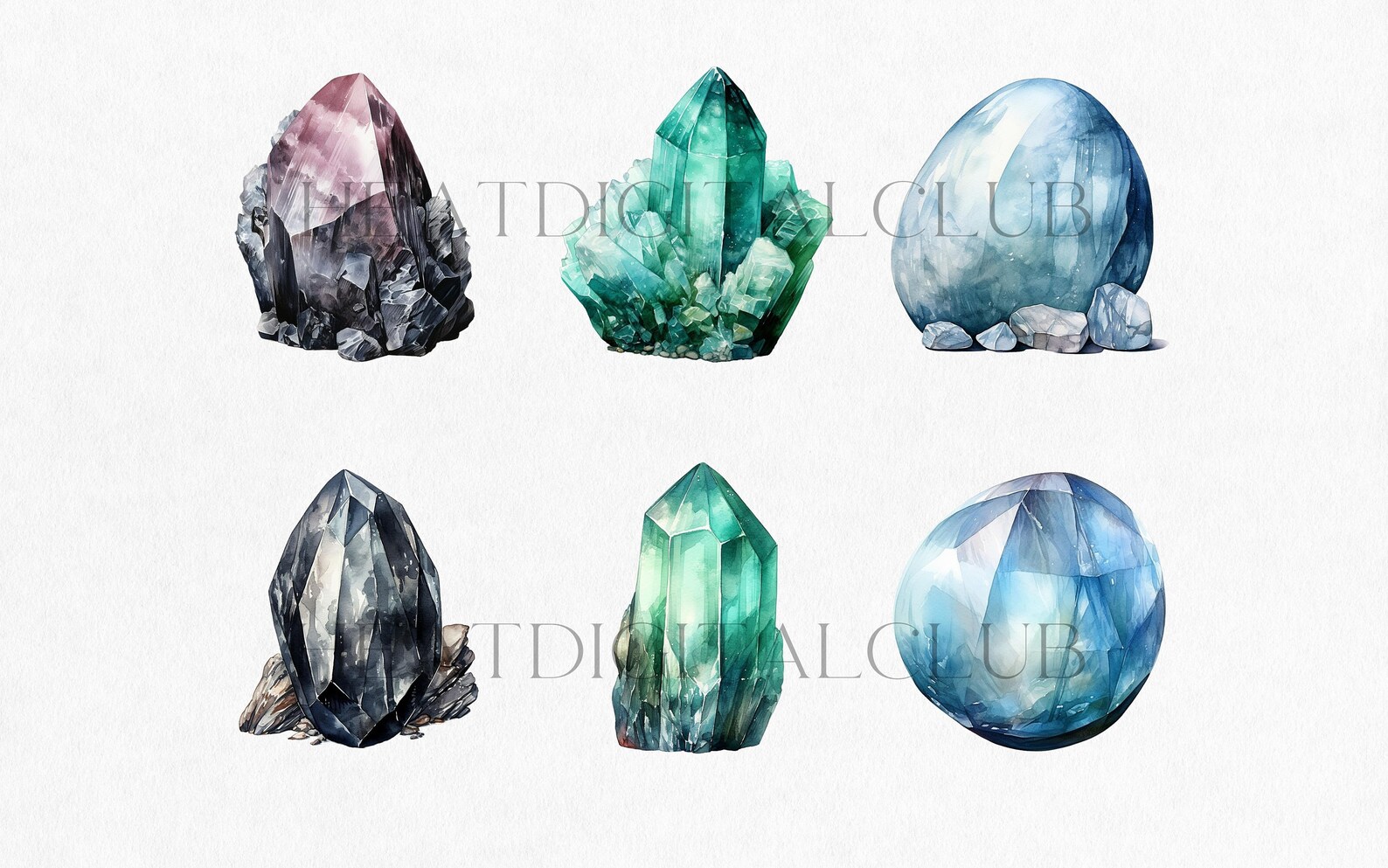 Watercolor Crystals Gemstones Clip Art Crystals and Minerals - Etsy