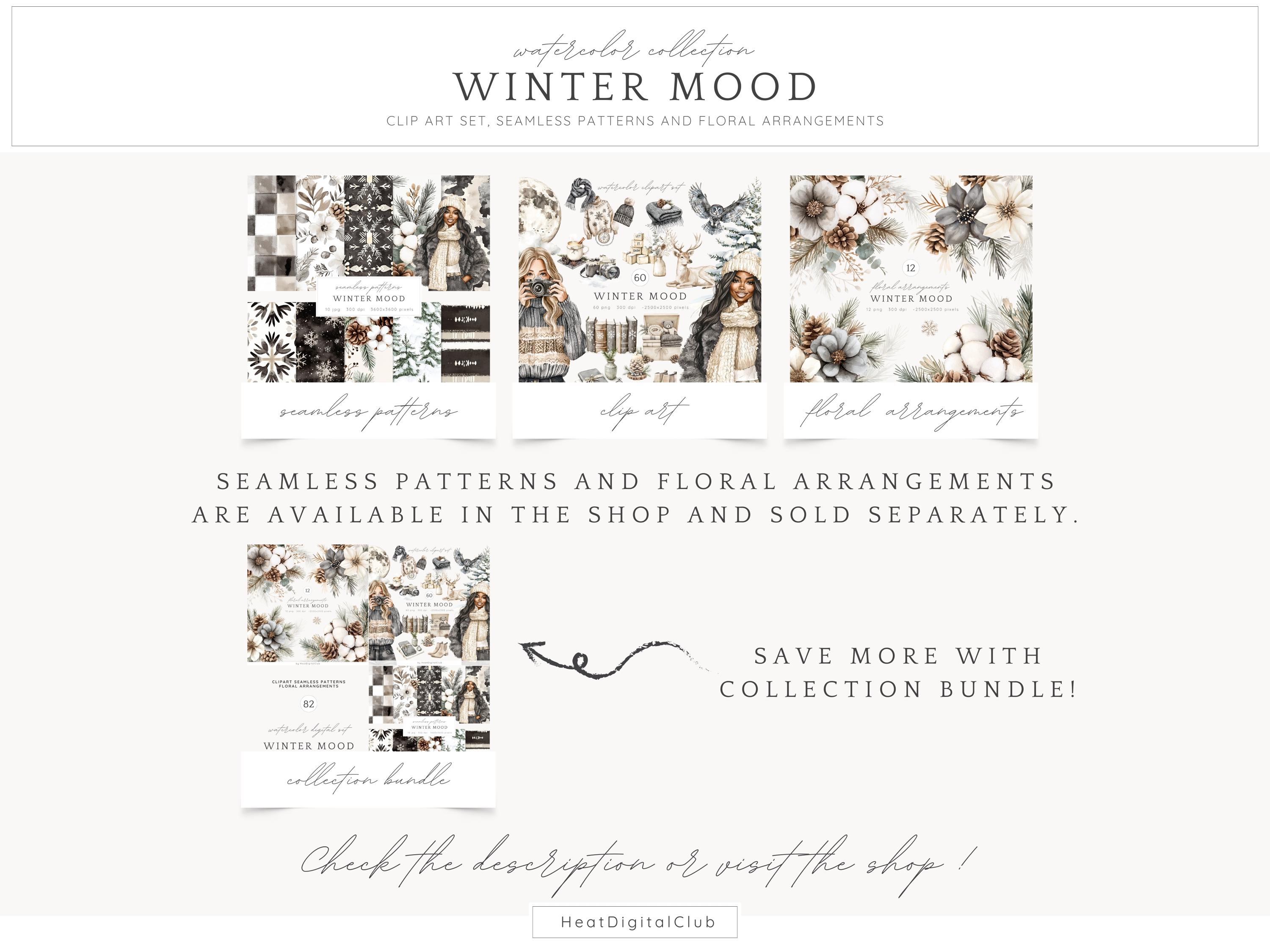 Watercolor Winter Mood Clipart, Cozy Winter Clip Art Bundle, Rustic ...