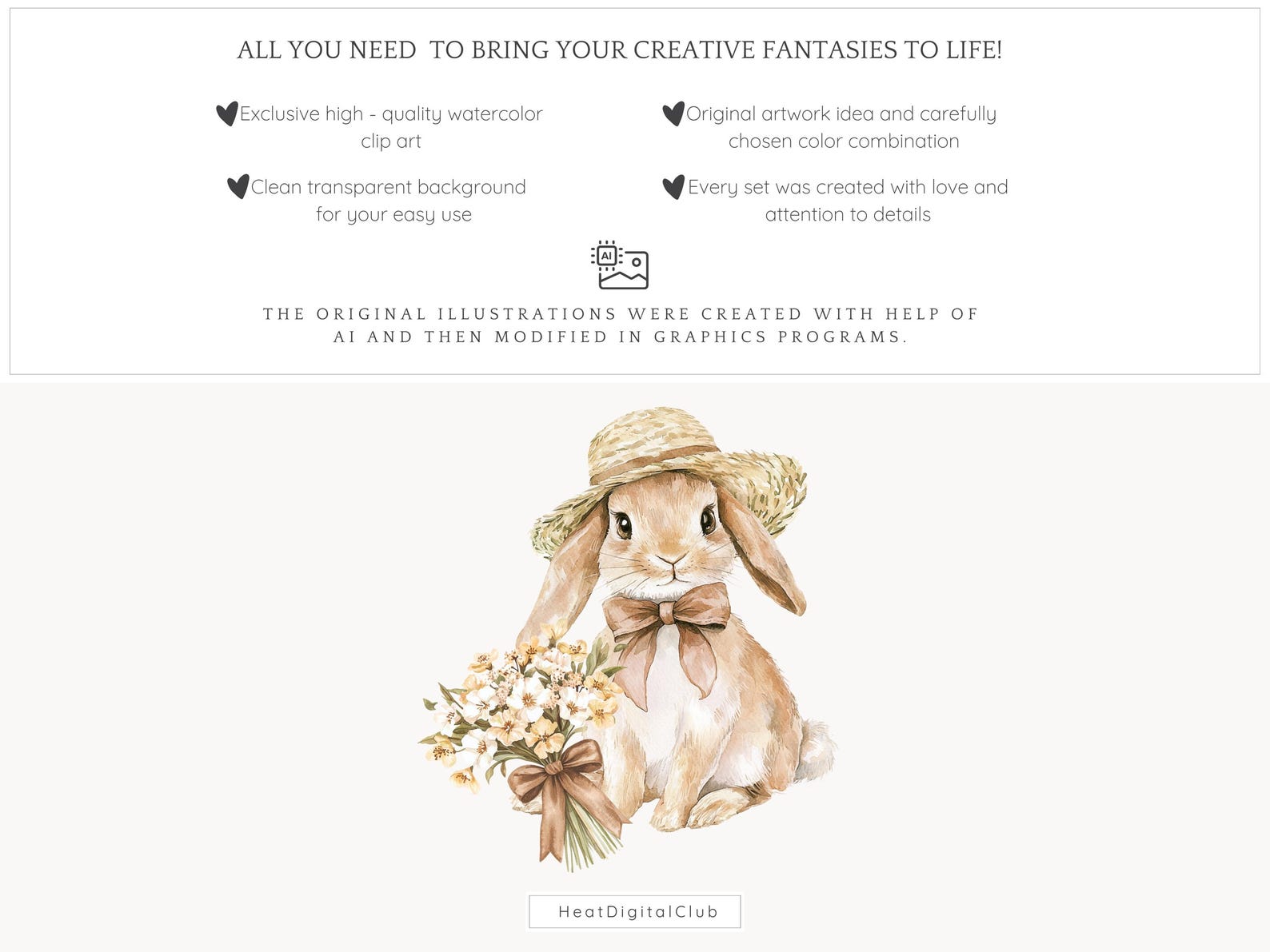 Watercolor Easter Bunnies Clipart, Cute Bunny PNG, Bunnies Clipart ...