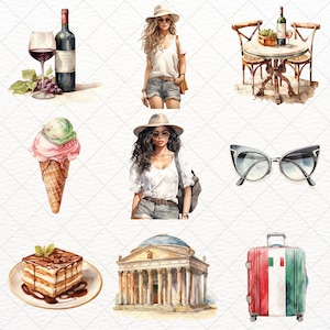 Watercolor Ciao Roma Clipart Bundle, Rome PNG, Italy Clip Art, Italian ...