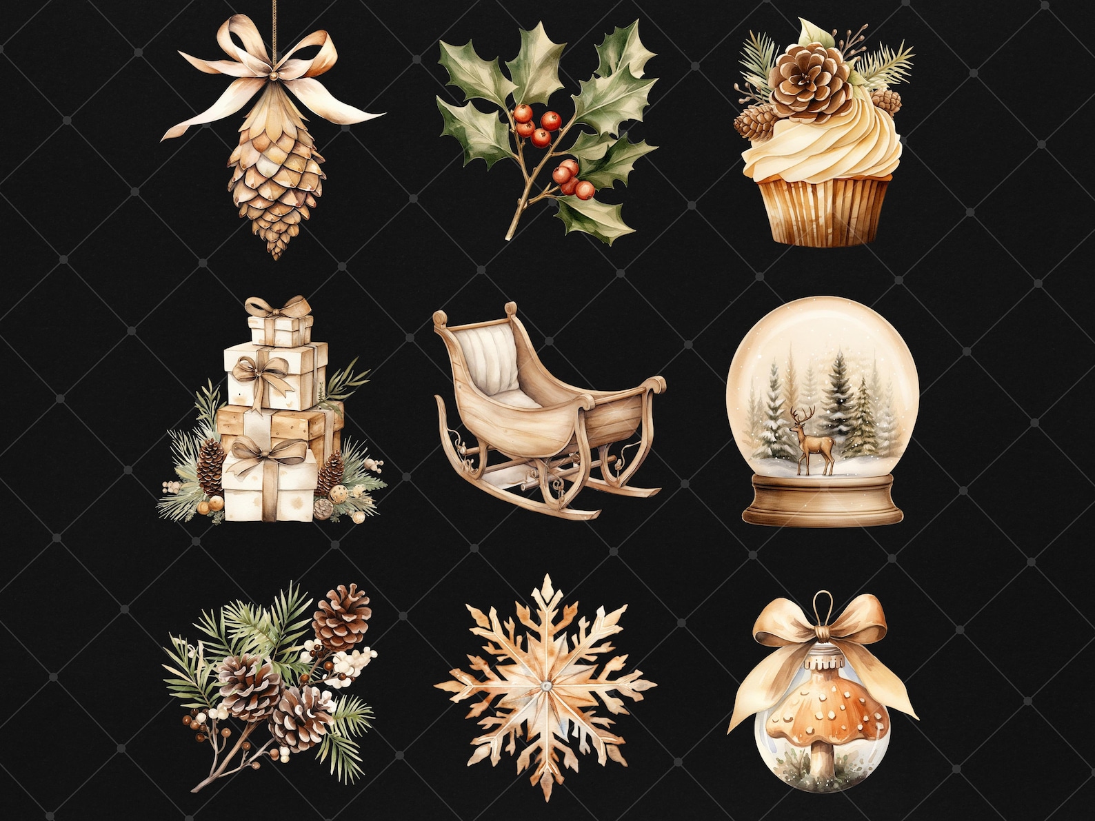 Watercolor Cozy Christmas PNG Clipart Bundle Images, Christmas Clipart ...