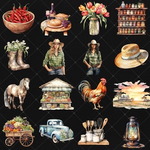 Watercolor Farm Life Clipart Bundle, Farmhouse Clip Art, Farm Animals ...