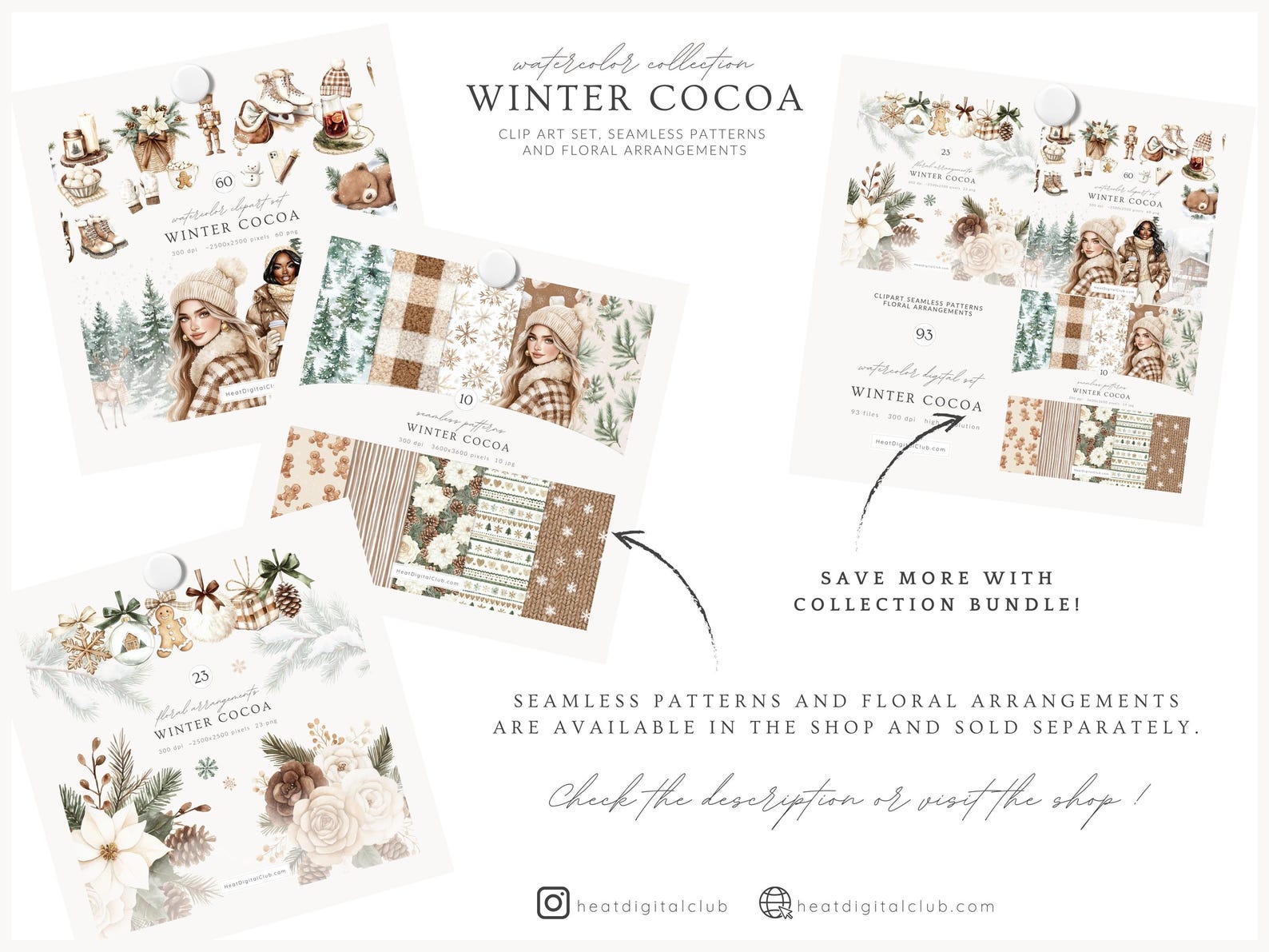 Watercolor Winter Cocoa Clipart Set | Elegant Cozy Winter Christmas PNG ...