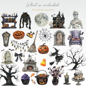 Watercolor Halloween Clipart Bundle, Spooky Season Clip Art, Black Cat ...