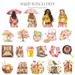 Watercolor Floral Autumn Clipart Bundle, Fall Clipart PNG, Colorful ...