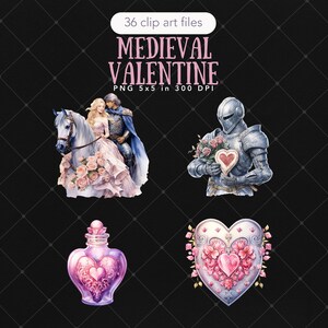 Watercolor Medieval Valentine Clipart Bundle, Valentines Day Clip Art ...