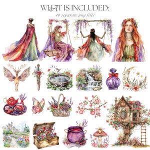 Watercolor Magical Garden Clipart, Fairytale PNG, Magic Creatures Clip ...