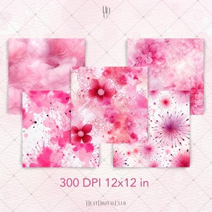 10 Seamless Watercolor Hot Pink Patterns, Floral JPEG, Botanical ...