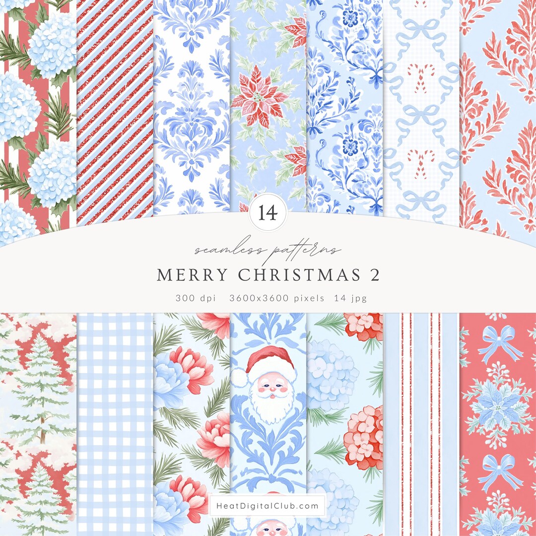 Watercolor Merry Christmas Set 2 Seamless Patterns, Grandmillennial ...