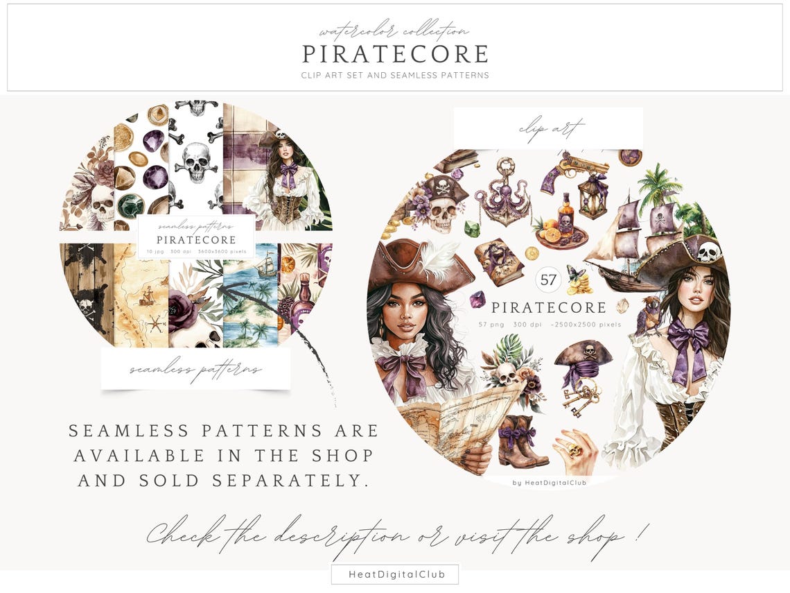 Watercolor Piratecore Clipart, Pirates PNG Bundle, Nautical Clip Art ...