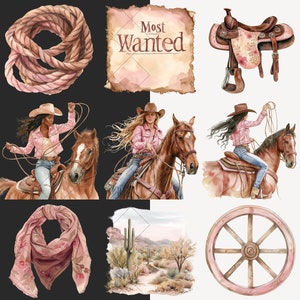 Watercolor Spring Western Clipart Bundle, Cowgirl Texas Horse Ranch ...
