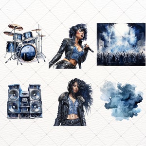 Watercolor Rock Star Clipart Bundle, Rock and Roll Music Clip Art ...