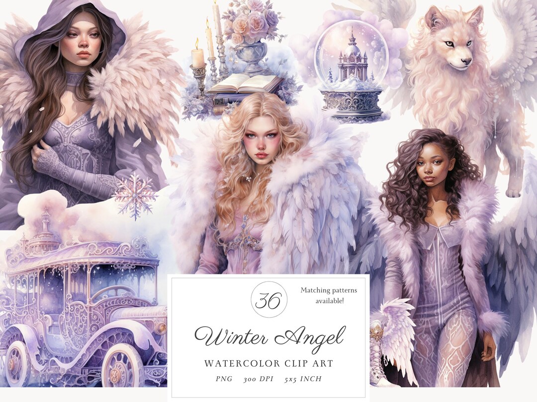 Watercolor Winter Snow Angel Clipart Bundle PNG, Magical Winter ...