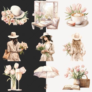 Watercolor Gentle Spring Clipart, Cozy Spring Clip Art, Tulips Graphics ...