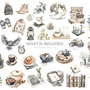 Watercolor Winter Mood Clipart, Cozy Winter Clip Art Bundle, Rustic ...
