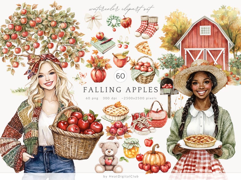 Watercolor Falling Apples Clipart, Fall PNG, Cozy Autumn Farm ...