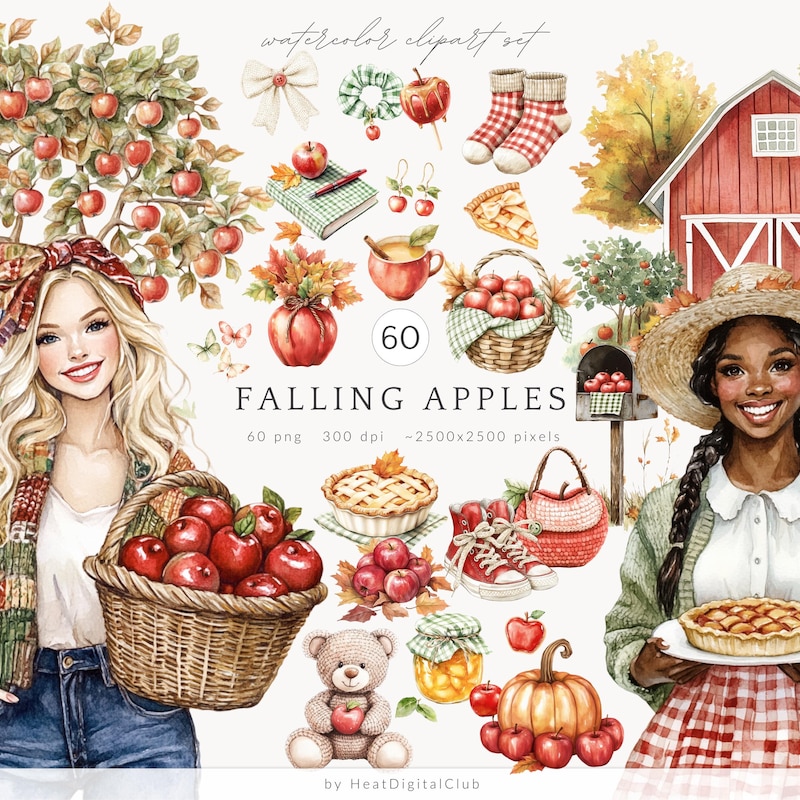 Fall Apple Clipart - Etsy