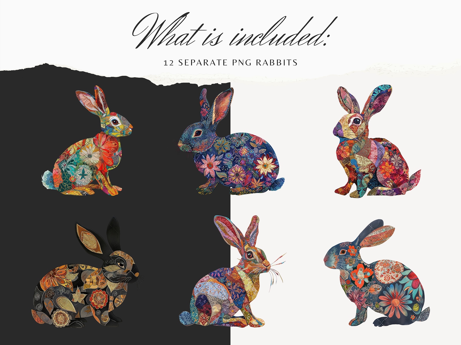 Colorful Rabbits Clipart - Cute Watercolor Bunny Clip Art, Batik Cute ...