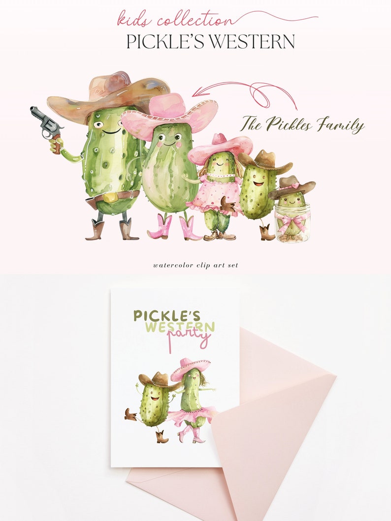 Watercolor Pickles Western Clip Art, Funny Pickle Clipart PNG, Cute ...