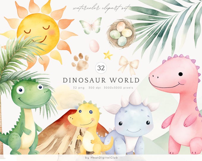 20 PNG Cute Dinosaur Clipart, Kids Dino Illustrations, Prehistoric ...