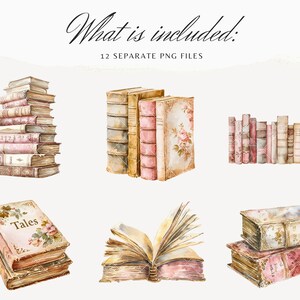 Watercolor Vintage Books Clipart, Book Clip Art, Book Lover, Reading ...