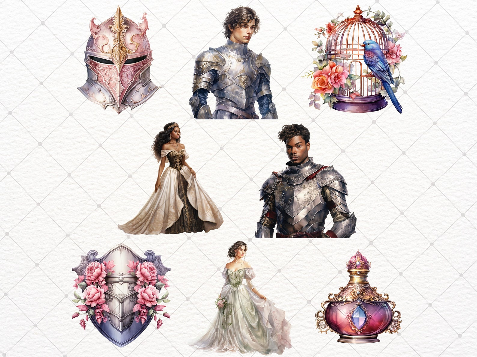 Watercolor Medieval Clipart Bundle PNG, Knights, Castles, Princess ...