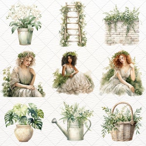 Watercolor Plant Lover Clipart Bundle, House Plant in Pot Clip Art ...