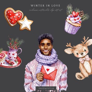 Watercolor Winter in Love Clipart, Cozy Romantic Winter Clip Art Bundle ...