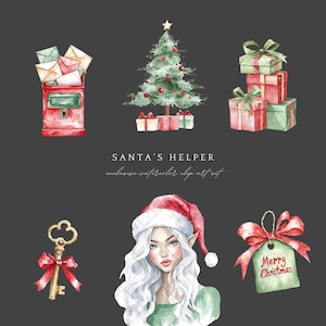 Watercolor Santa's Helper Clipart, Winter Christmas Clip Art, Santa ...