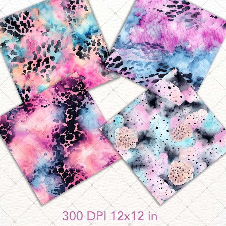 Seamless Watercolor Pastel Leopard Patterns, Animal Print JPEG, Digital ...