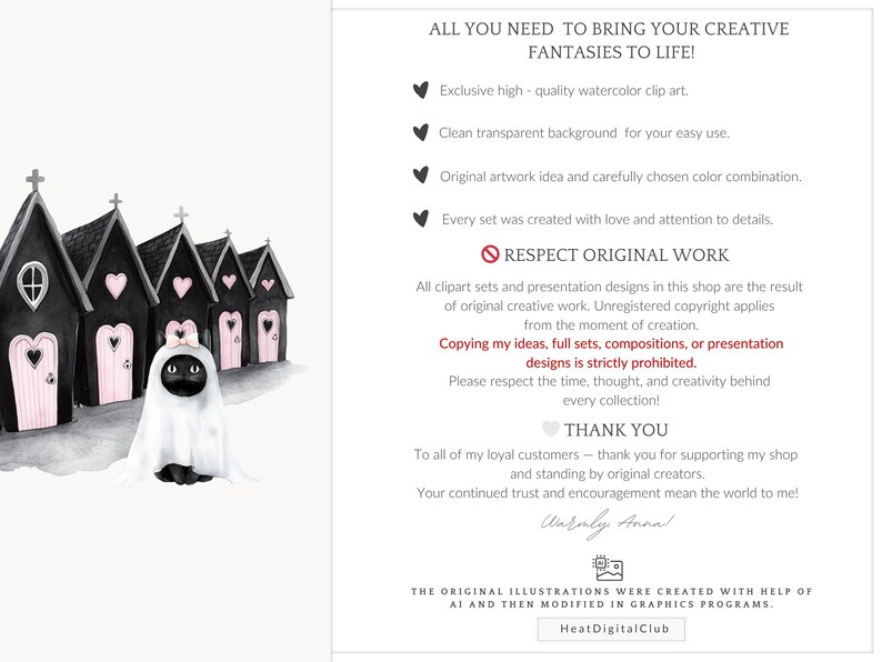 Watercolor Pretty Haunting Clipart, Black and Pink Halloween PNG ...