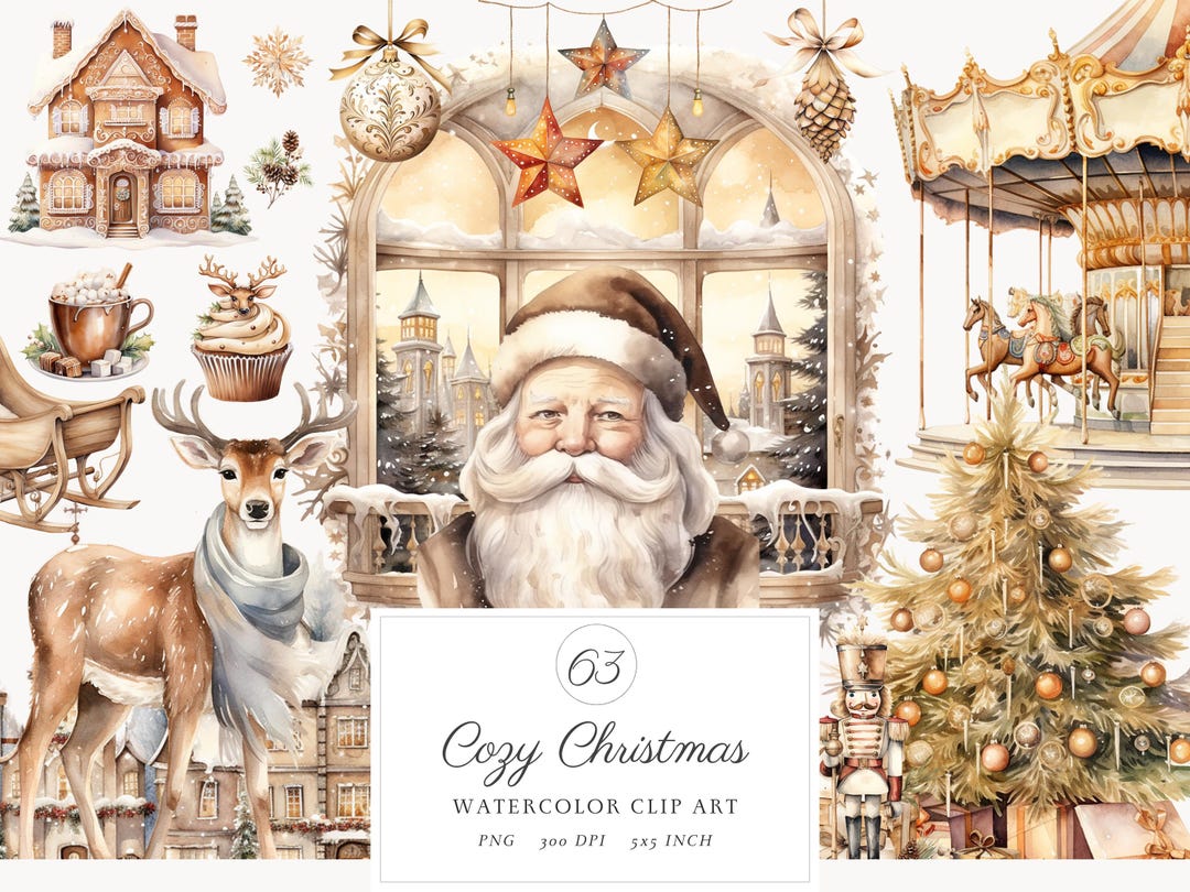 Watercolor Cozy Christmas PNG Clipart Bundle Images, Christmas Clipart ...