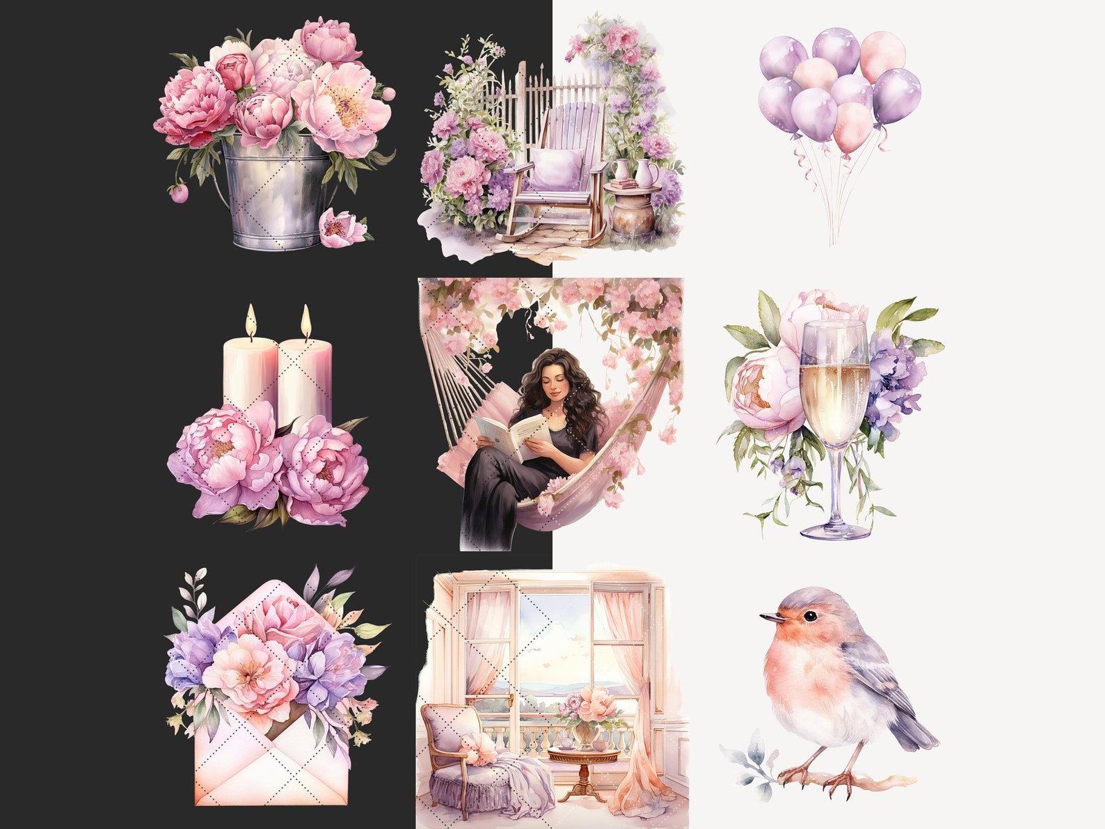 Watercolor Peony Spring Clipart, Cozy Spring Clip Art, Floral Graphics ...