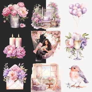 Watercolor Peony Spring Clipart, Cozy Spring Clip Art, Floral Graphics ...