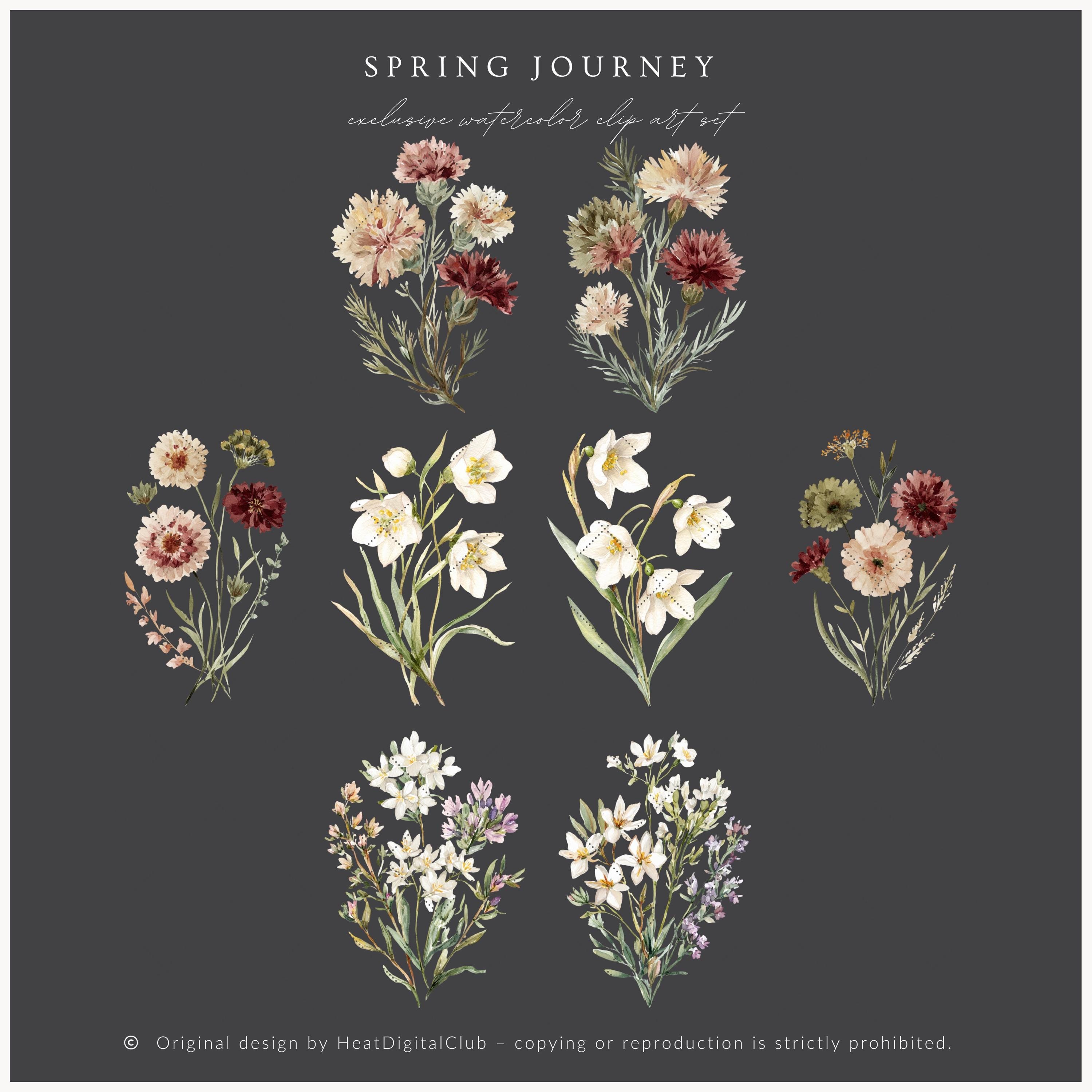 Watercolor Spring Journey Floral Arrangements Clipart, Spring Botanical ...