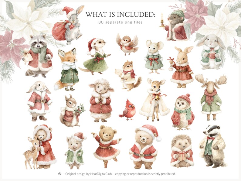 Watercolor Christmas Stories Clipart, Cute Xmas Animals PNG, Classic ...