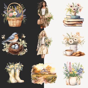 Watercolor Welcome Spring Clipart, Cozy Spring Clip Art, Floral ...