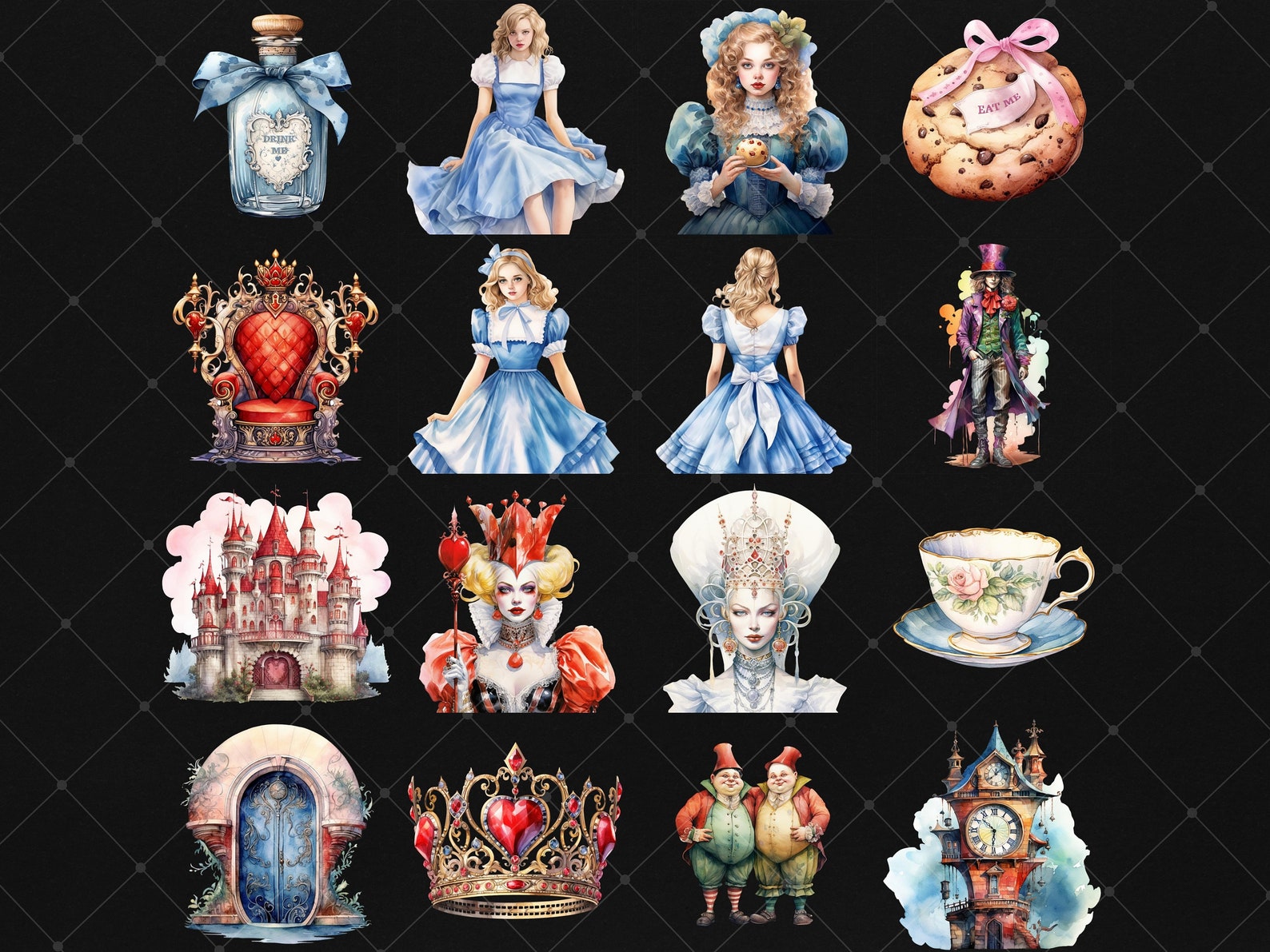 Watercolor Alice in Wonderland Clipart, Alice Clip Art, Alice ...