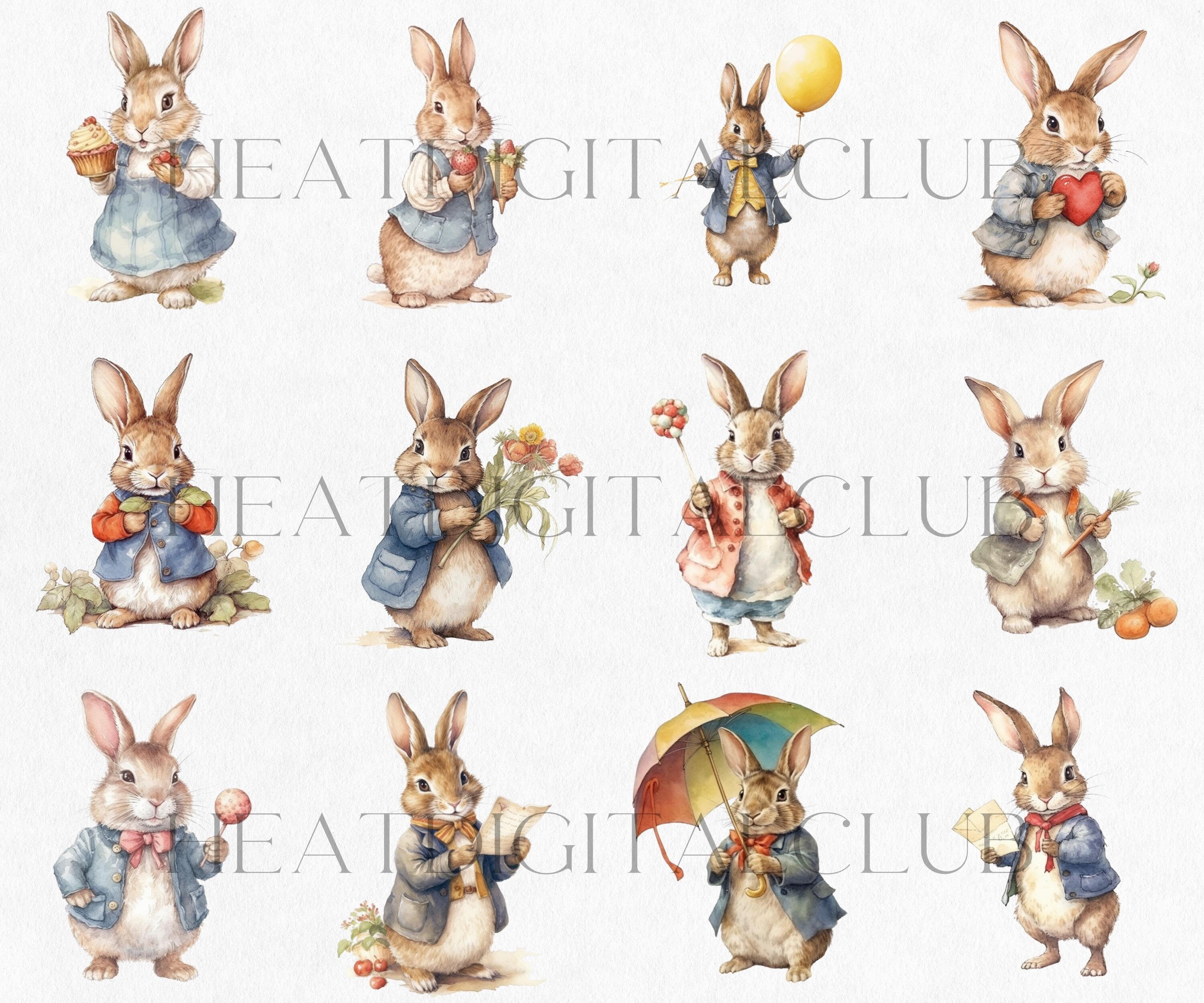 Cute Rabbits Clipart Cute Watercolor Bunny Clip Art Cute - Etsy