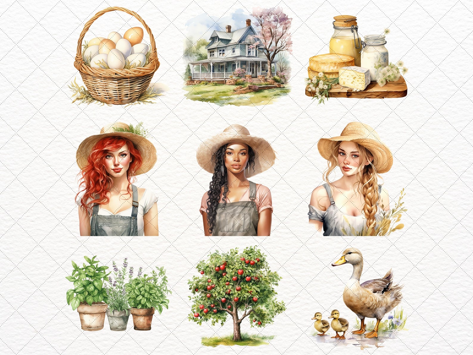 Watercolor Farm Life Clipart Bundle, Farmhouse Clip Art, Farm Animals ...