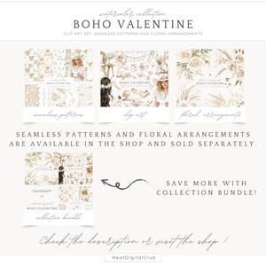 Watercolor Boho Valentines Day Clipart Bundle, Romantic Clip Art PNG ...