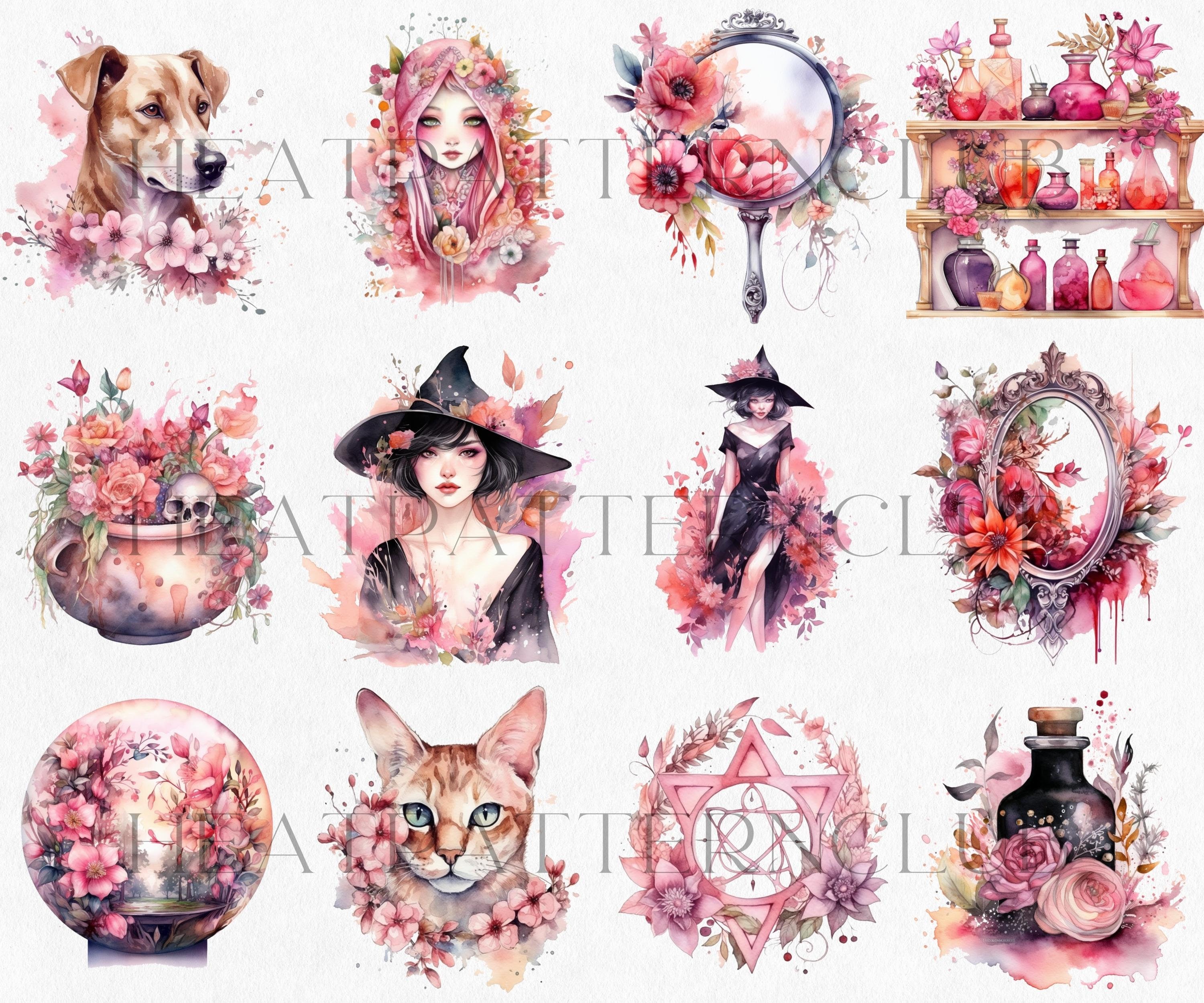 72 Witchy Items Watercolor Clipart Witch Clip Art Png Magic - Etsy