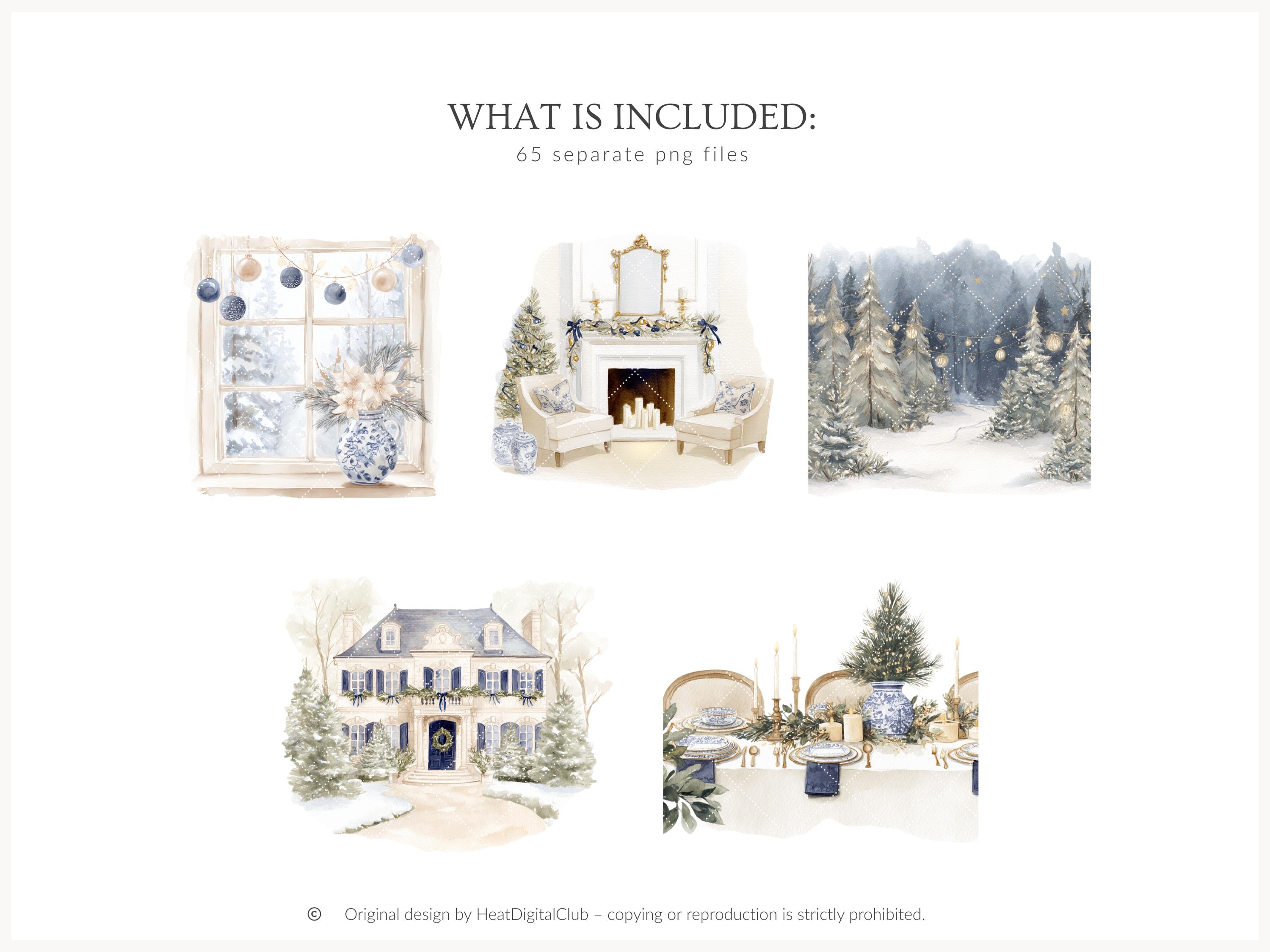 Watercolor Timeless Noël Clipart, Cozy Winter Clip Art Bundle ...