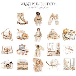 Watercolor Autumn Mood Clipart Bundle, Fall Clipart PNG, Neutral Cozy ...