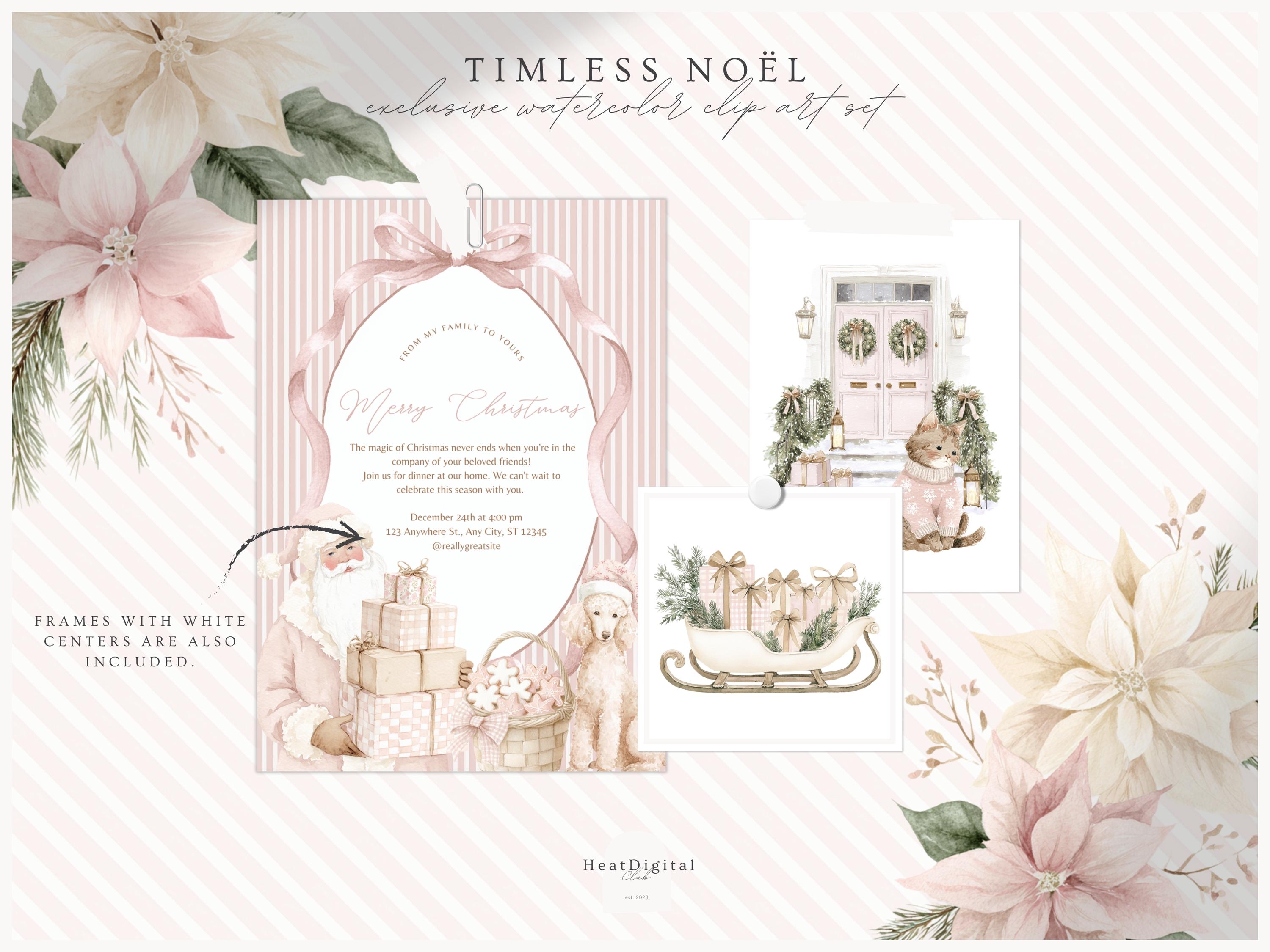 Watercolor Timeless Noël Clipart, Cozy Pink Winter Clip Art, Christmas ...