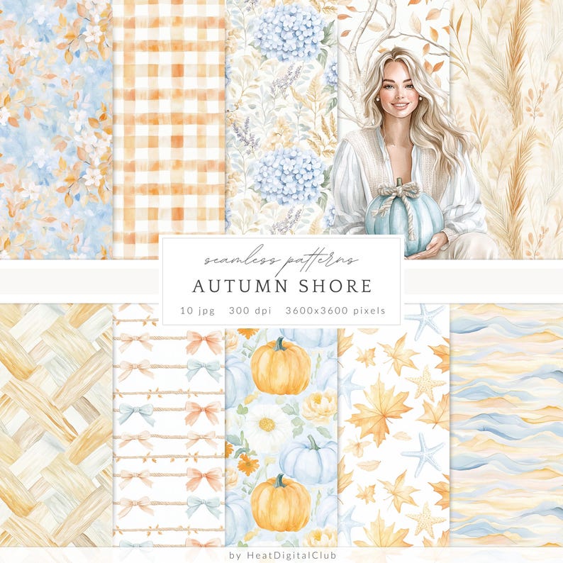Watercolor Autumn Shore Clipart, Coastal Fall PNG Set, Ocean Fall ...