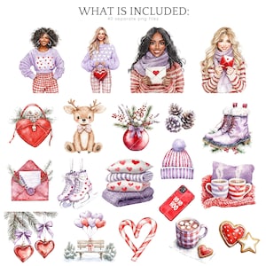 Watercolor Winter in Love Clipart, Cozy Romantic Winter Clip Art Bundle ...