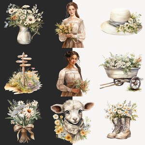 Watercolor Rustic Spring Clipart, Cottagecore Spring Clip Art Graphics ...