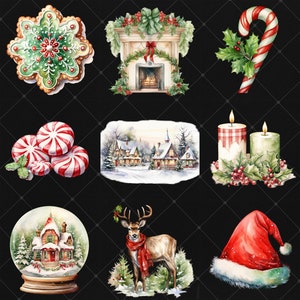 Watercolor Christmas PNG Clipart Bundle Images, Classic Christmas ...