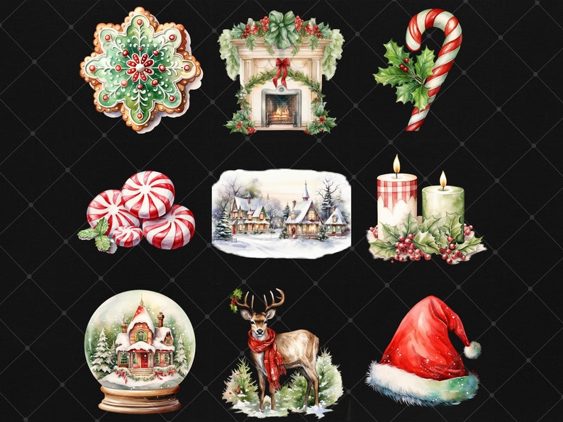 Watercolor Christmas PNG Clipart Bundle Images, Classic Christmas ...